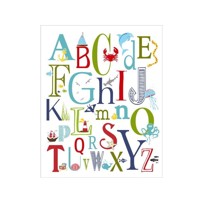 Nautical Alphabet Poster: ABC Typography Nursery Wall Art - Etsy