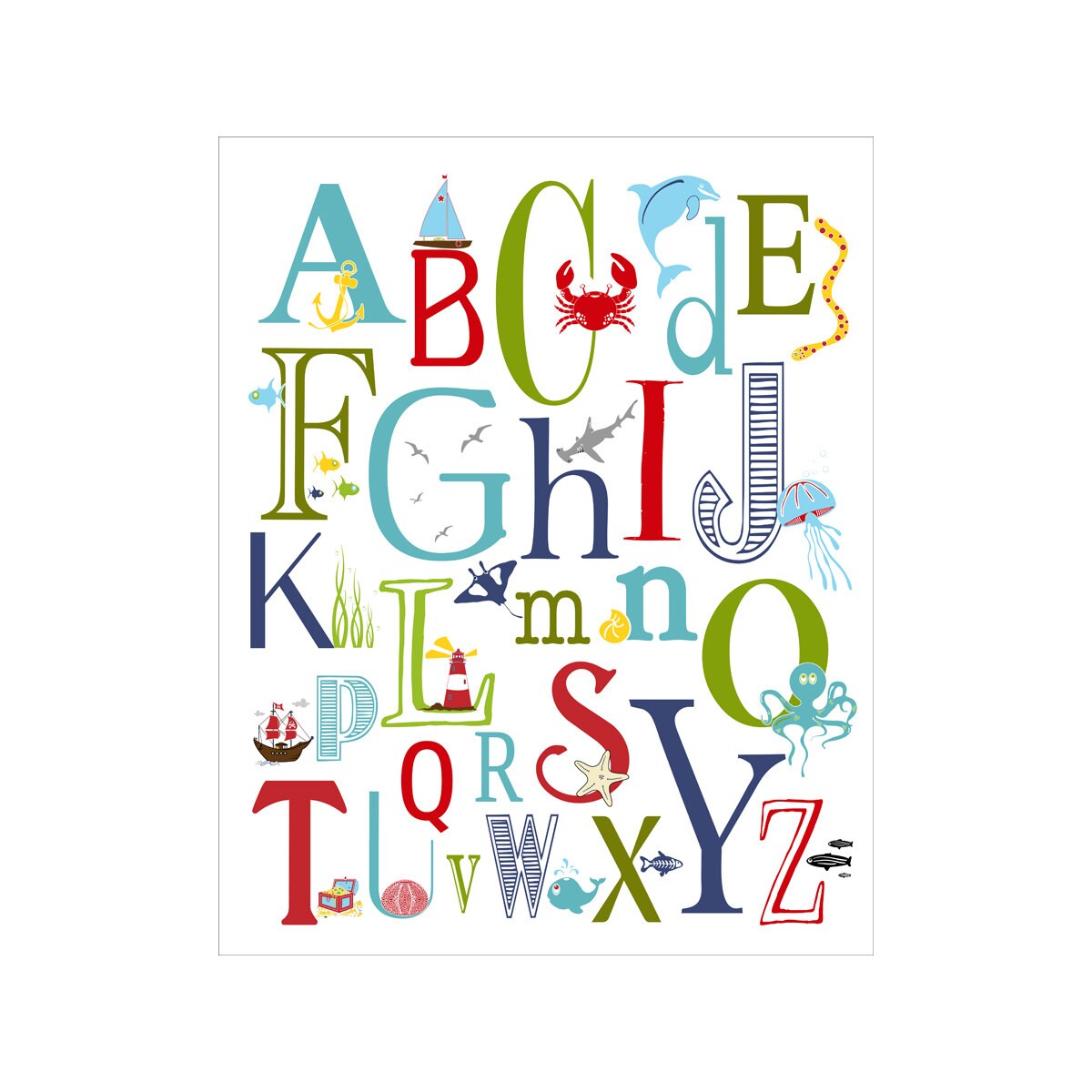 Nautical Alphabet Poster: ABC Typography Nursery Wall Art - Etsy