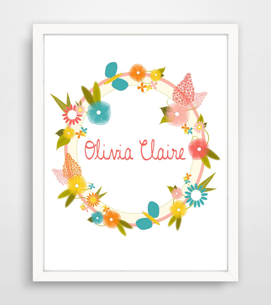 Personalized Floral Name Print: Pink Nursery Wall Art - Etsy