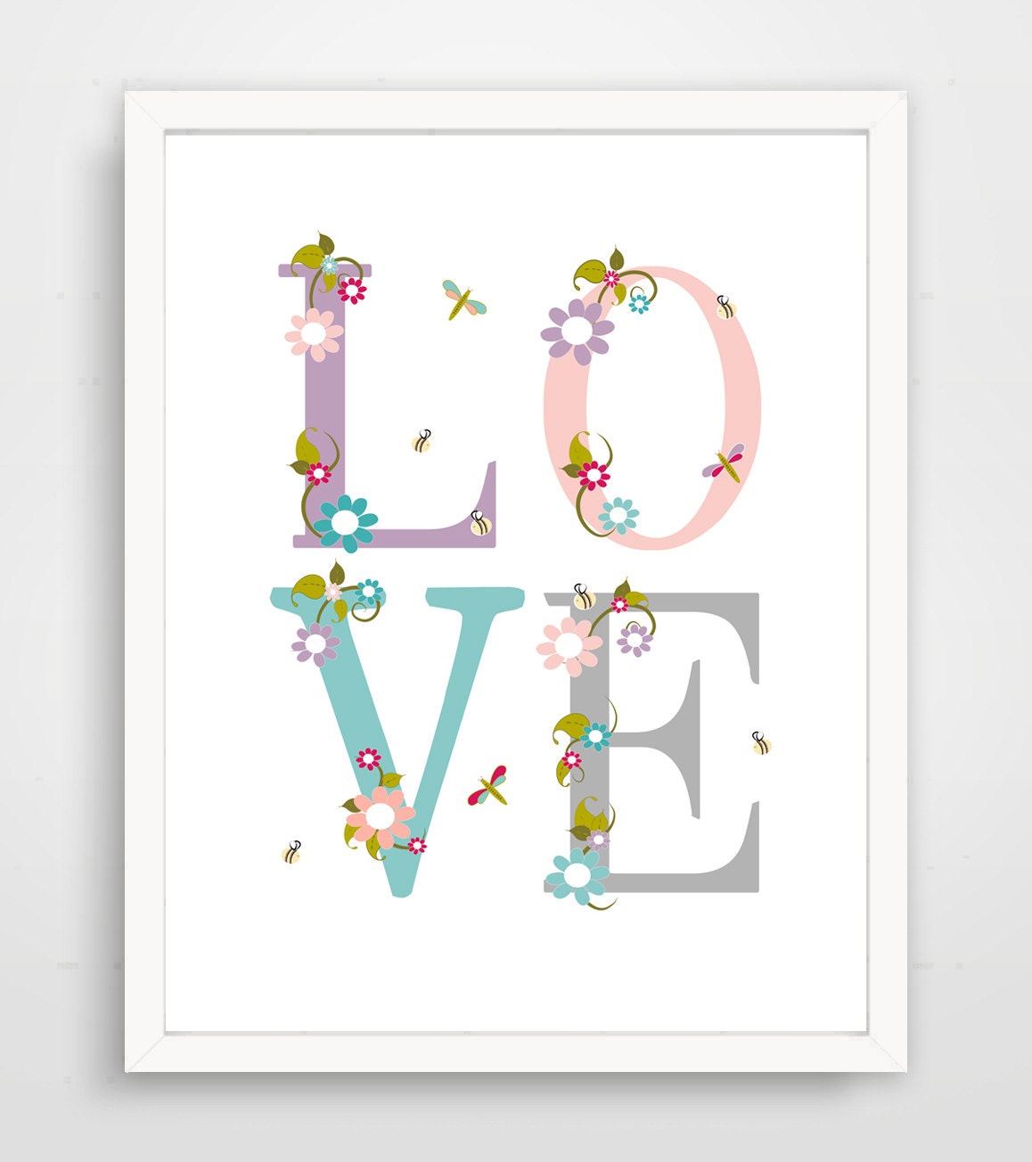 LOVE Purple Nursery Wall Art Kids Print Floral Nursery | Etsy