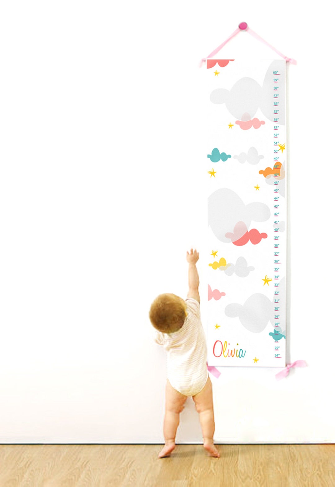 Growth Chart, Cloud Nursery, Nursery Decor, Canvas Growth Chart, Baby ...