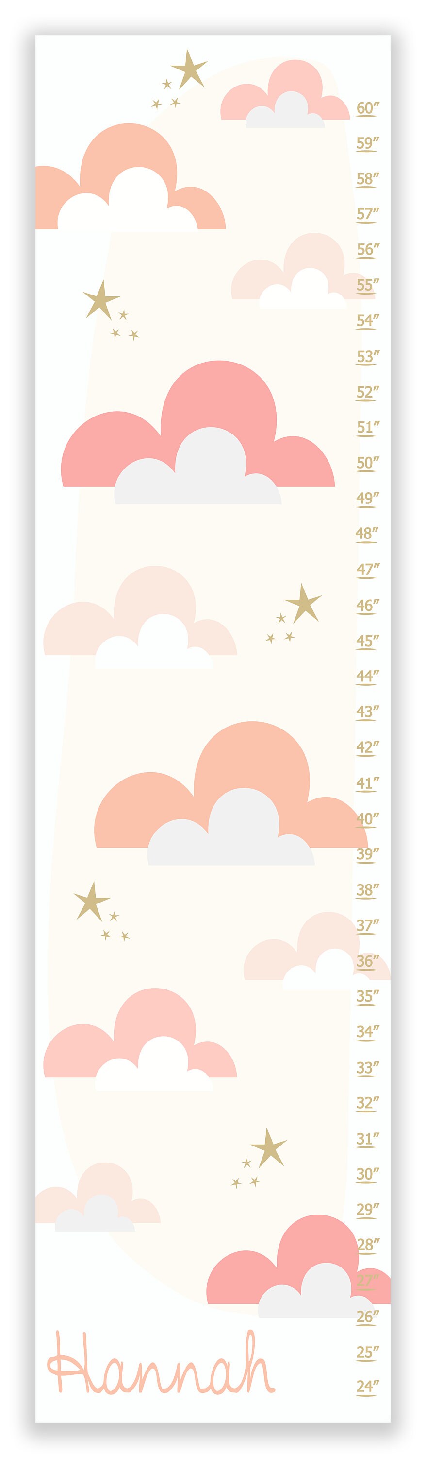 Girls Growth Chart Canvas Growth Chart Blush Clouds Cloud | Etsy