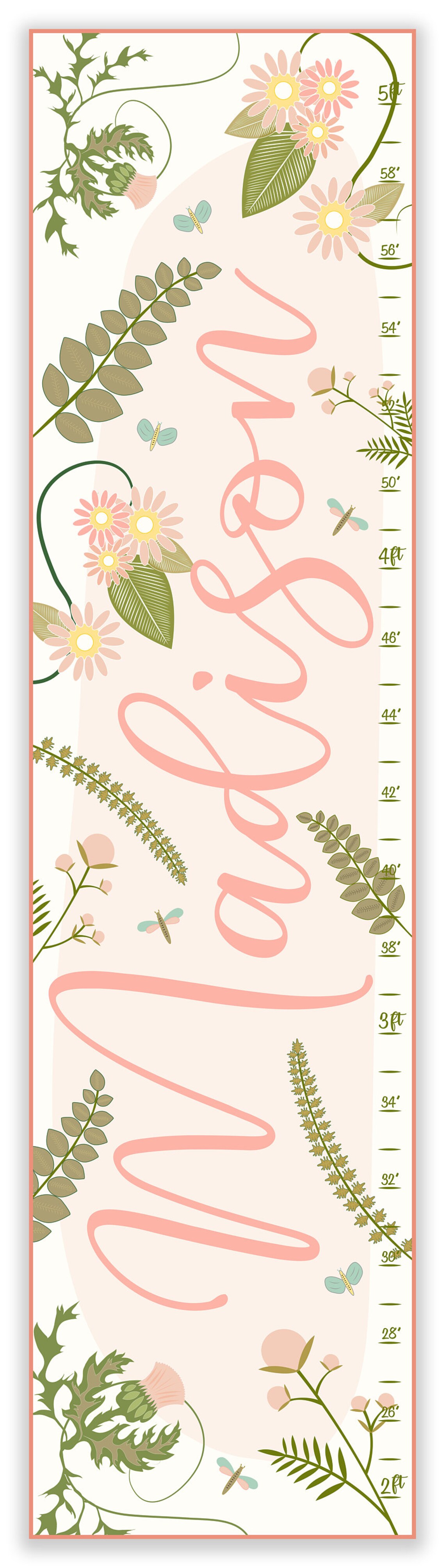 Personalized Girls Growth Chart Canvas Growth Chart Blush - Etsy