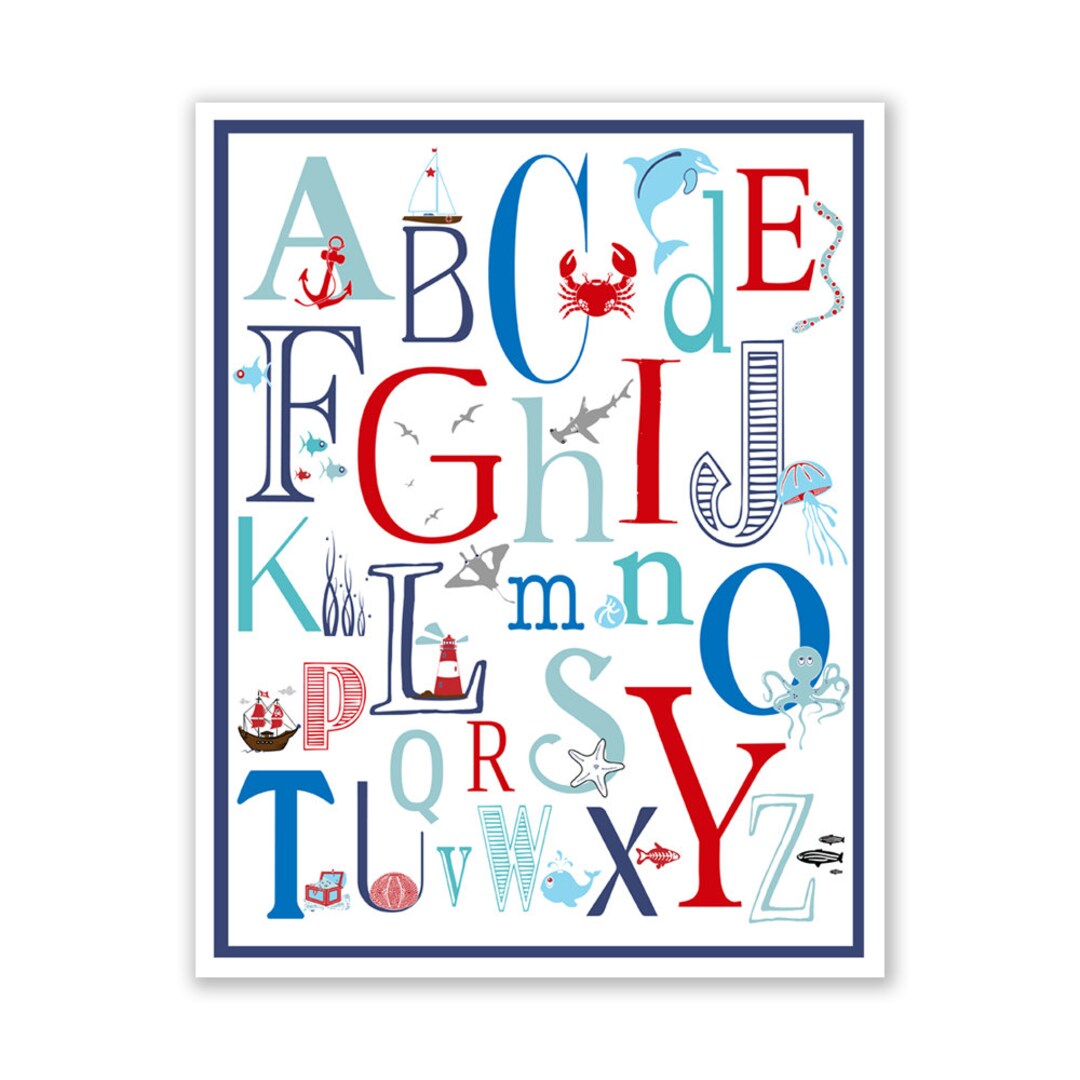 Nautical Alphabet Poster: ABC Typography Nursery Wall Art - Etsy