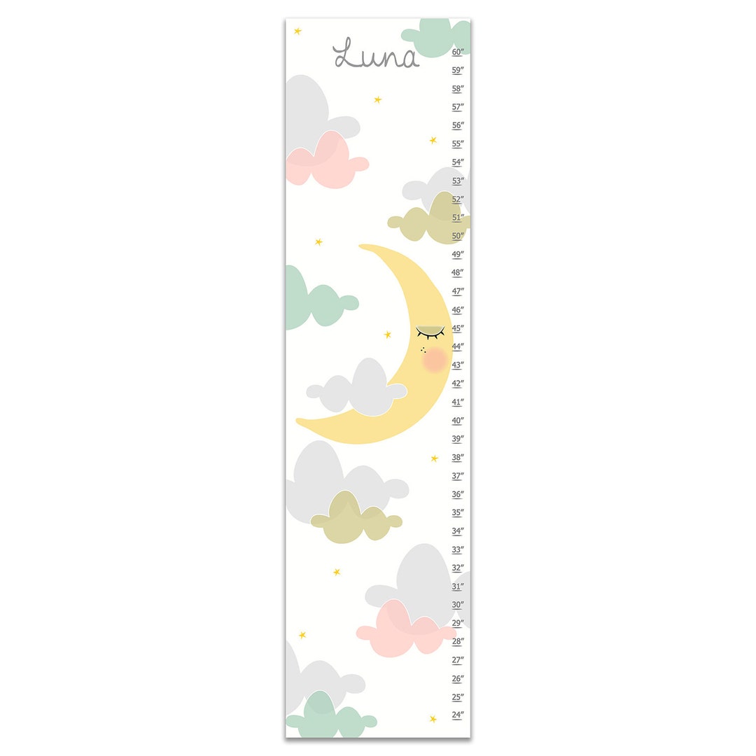 Personalized Moon and Stars Growth Chart: Pink & Mint Nursery Decor - Etsy
