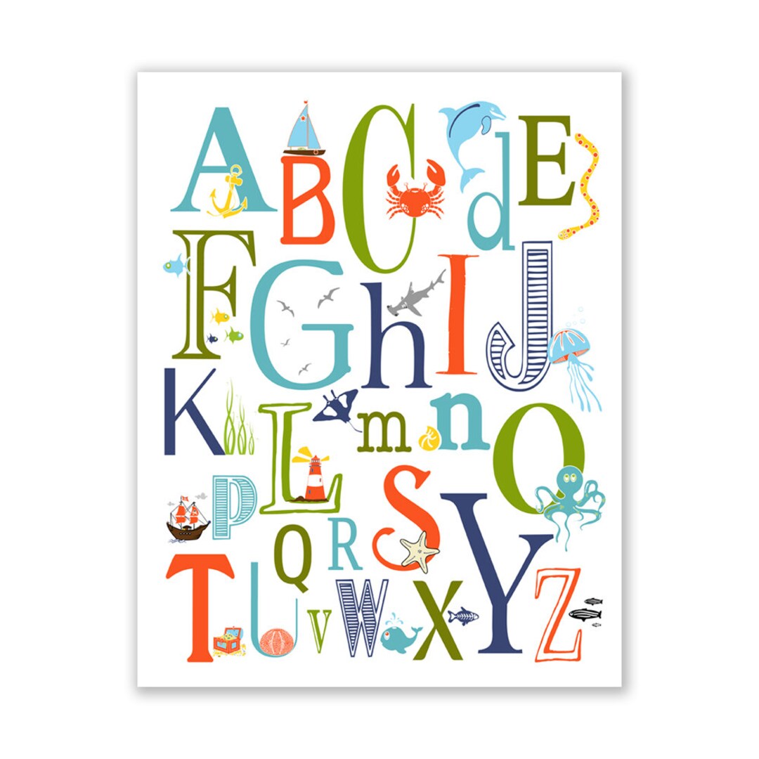 Children's Wall Art / Nursery Decor Nautical Alphabet Poster - ABC ...