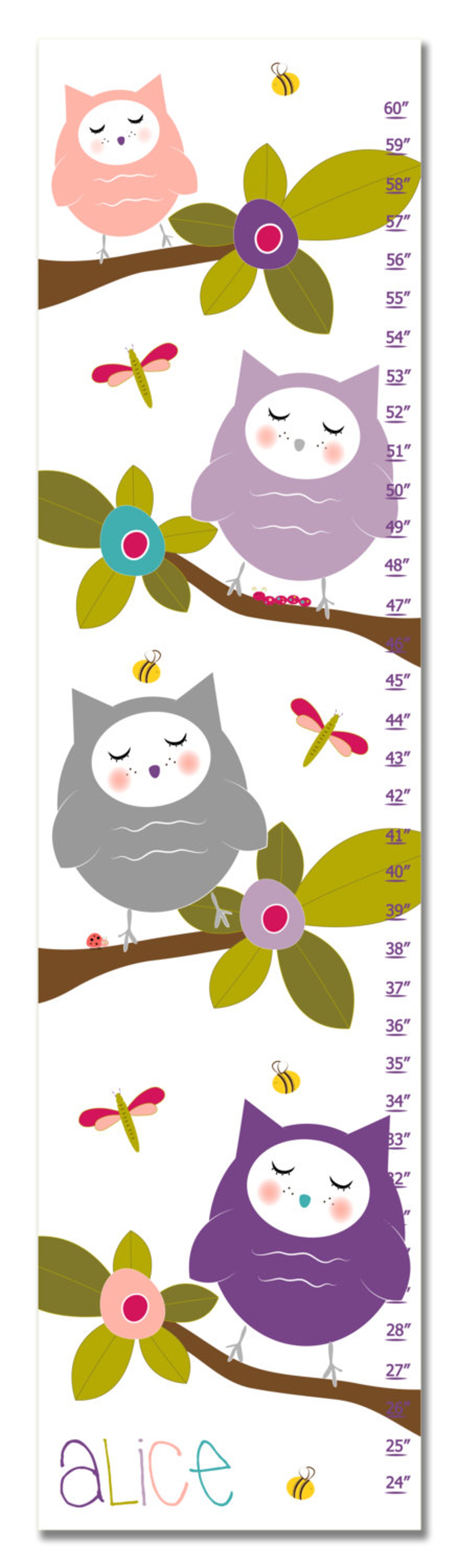 Children's Growth Chart Nursery Art Hoot Purple Growth - Etsy