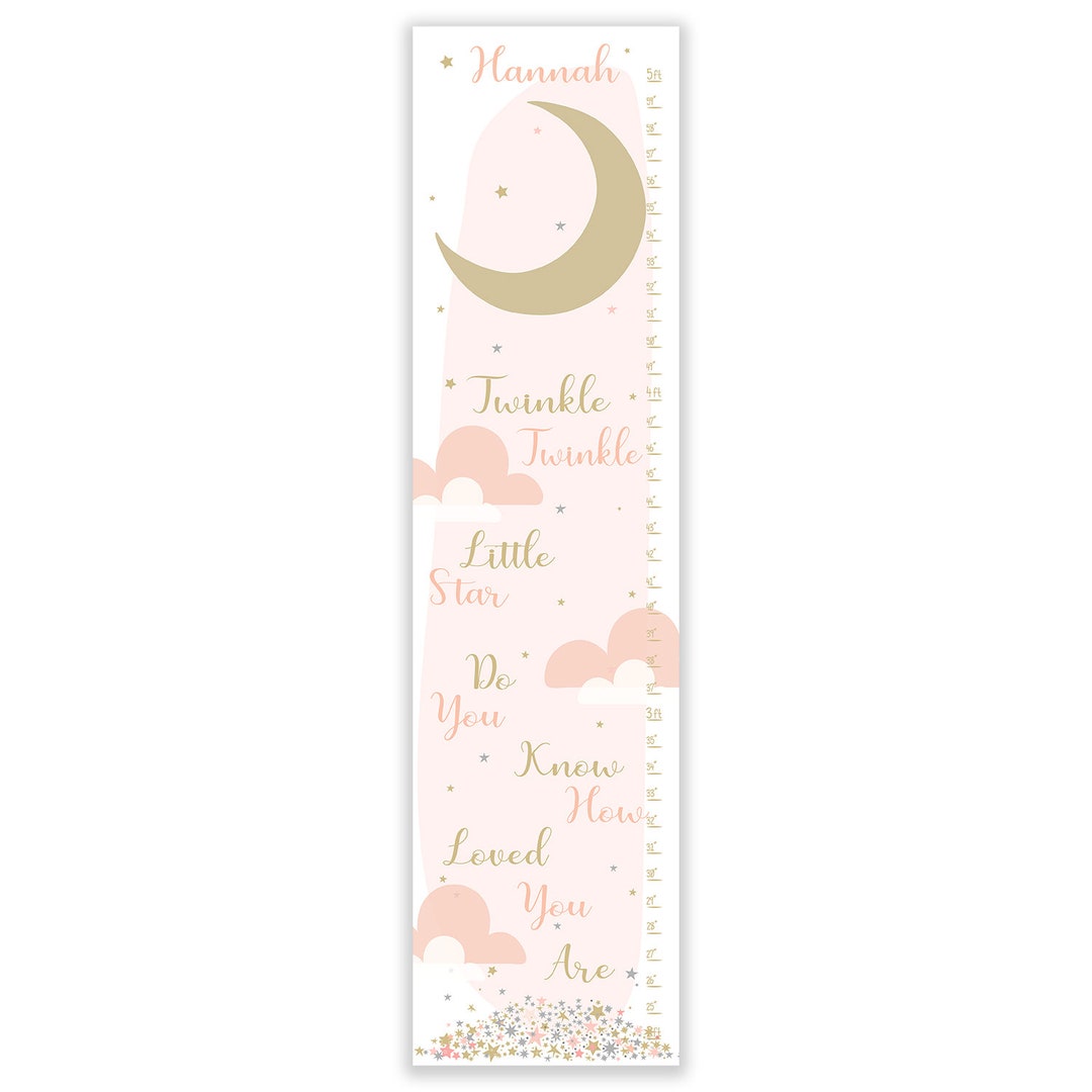 Girl's Growth Chart, Personalized Blush Canvas Growth Chart, Twinkle ...