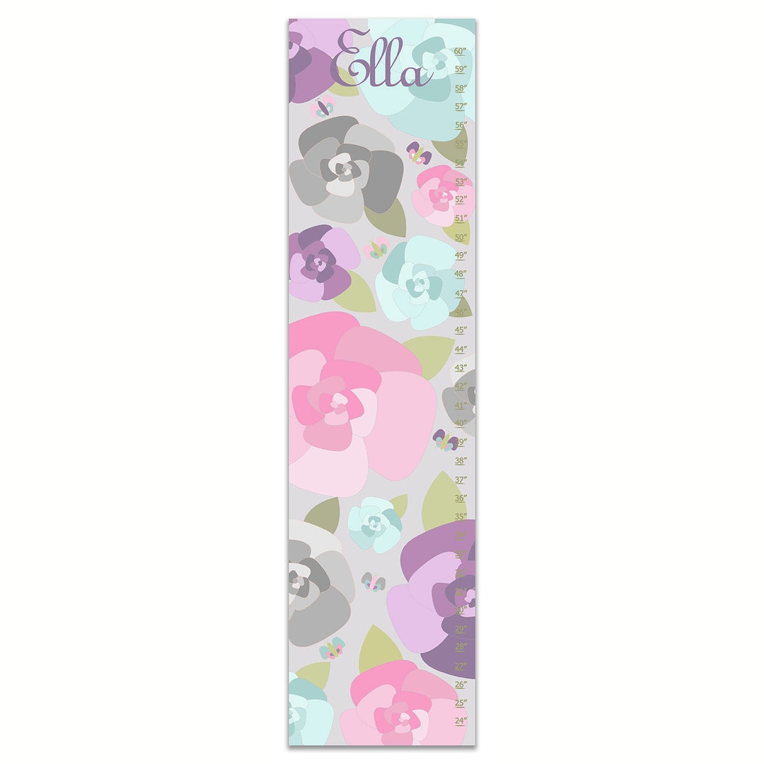 Growth Chart, Rose Garden Growth Chart, Floral Growth Chart, Purple ...