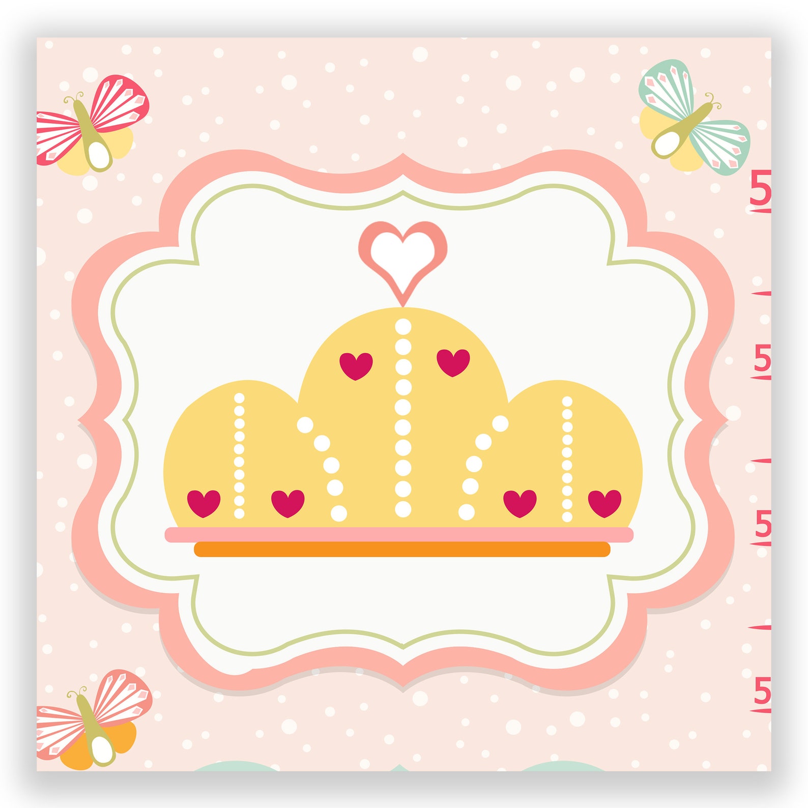 Princess Crown Personalized Canvas Growth Chart, Blush Pink and Gold ...