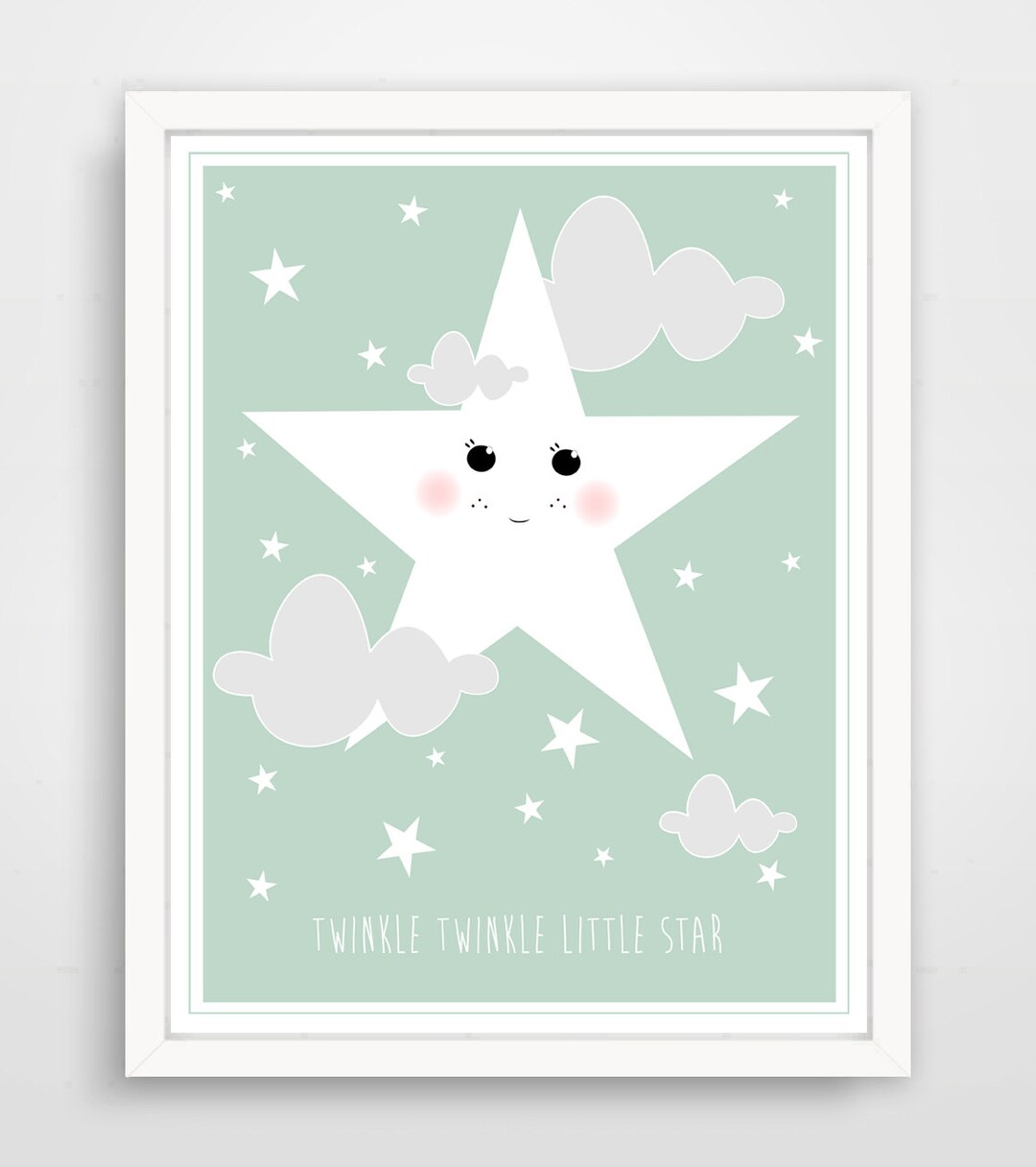 Twinkle Twinkle Little Star, Sweet Faced Star - Sage Green Nursery Wall ...