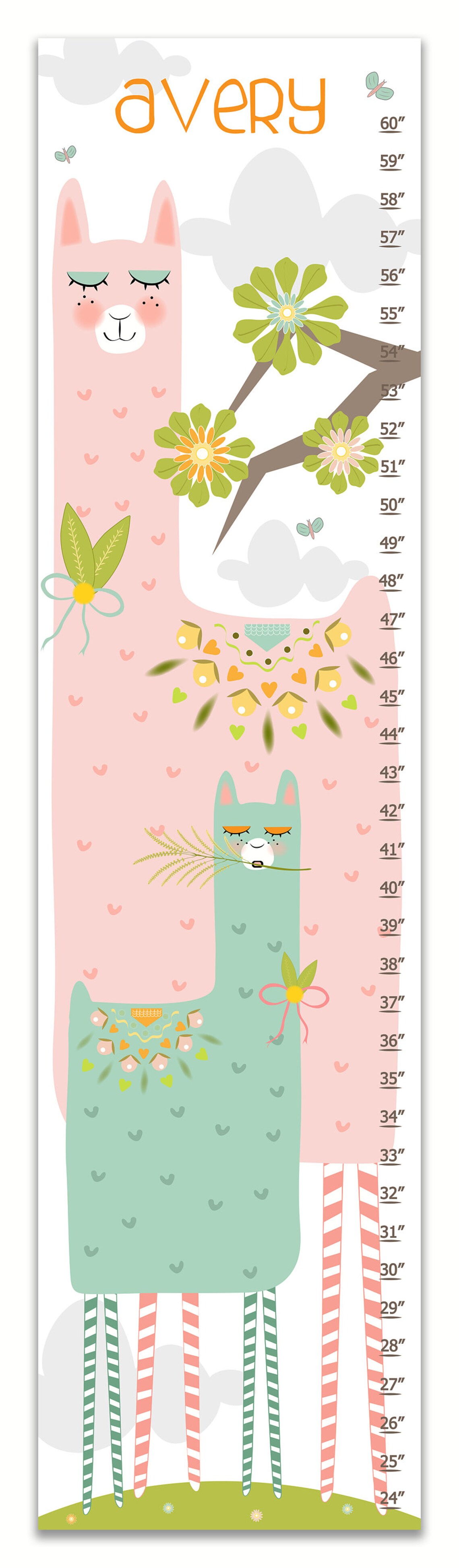 Girls Growth Chart Canvas Growth Chart Personalized Growth - Etsy