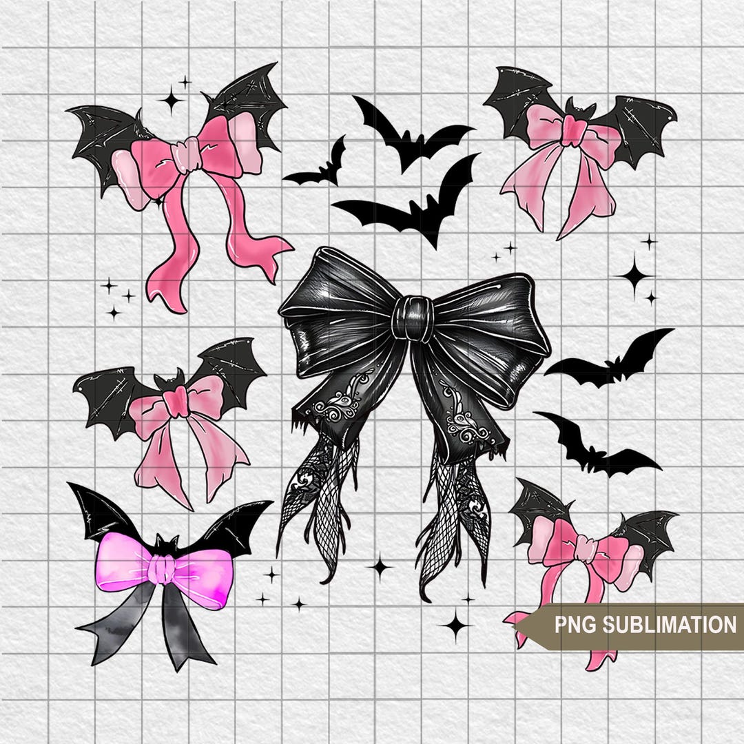 Coquette Halloween Bat Png, Coquette Bow Pink Halloween Png, Halloween ...