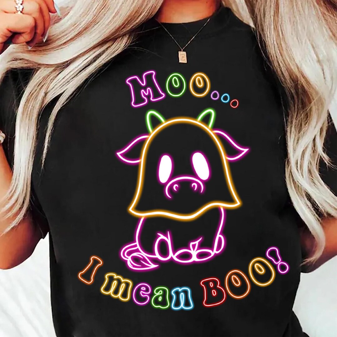Moo I Mean Boo Neon Png, Western Boo Cow Ghost Png, Cow Halloween Png ...