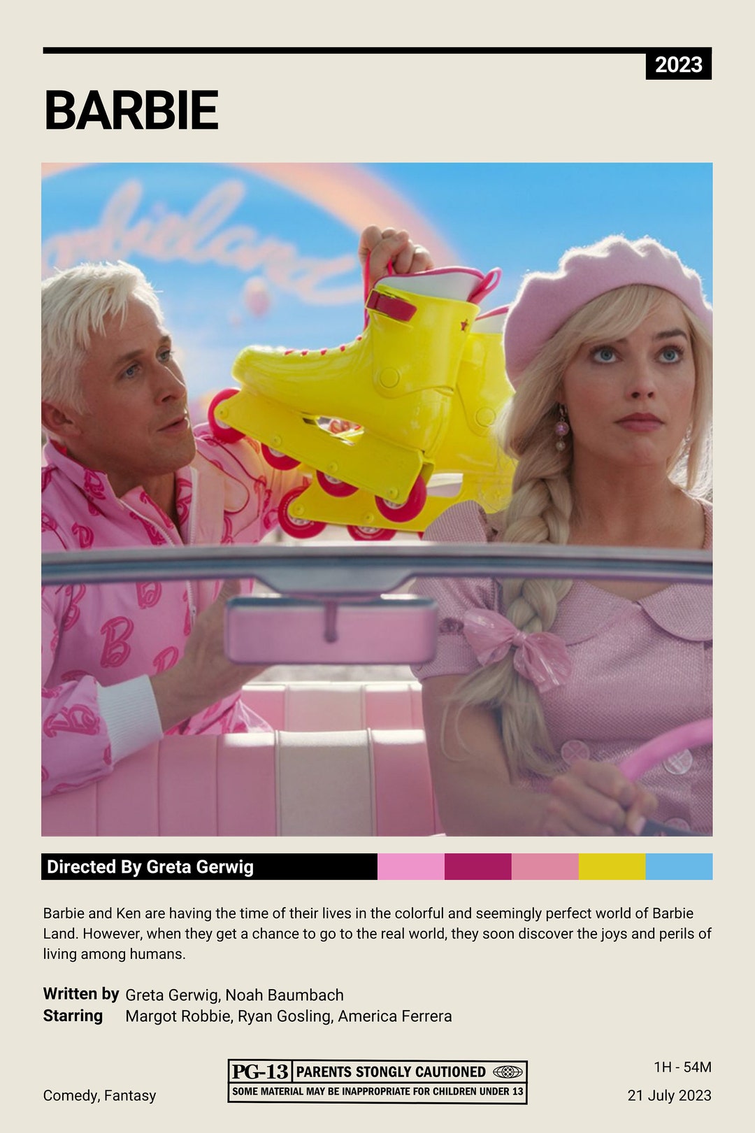 Barbie Movie Poster Rollerblade Barbie Margot Robbie Greta Gerwig - Etsy