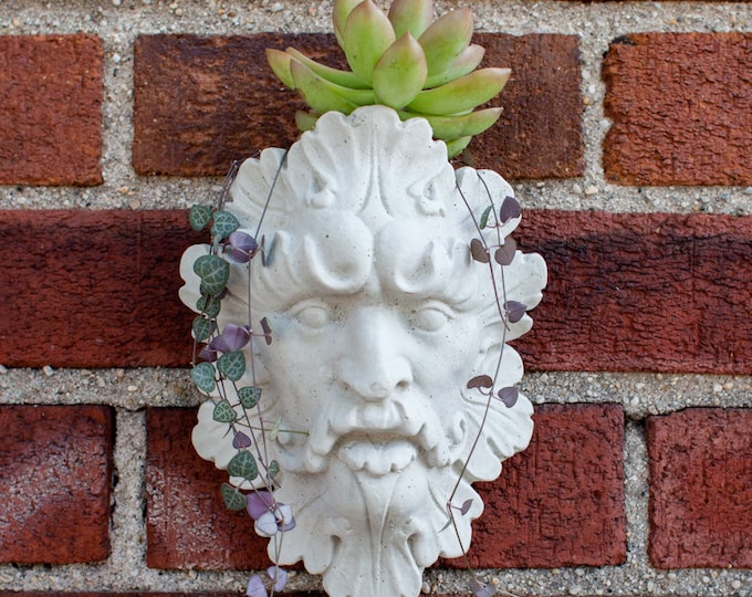 Face Wall Planter, Concrete Garden Head Planter, Leaf Man Face Design ...