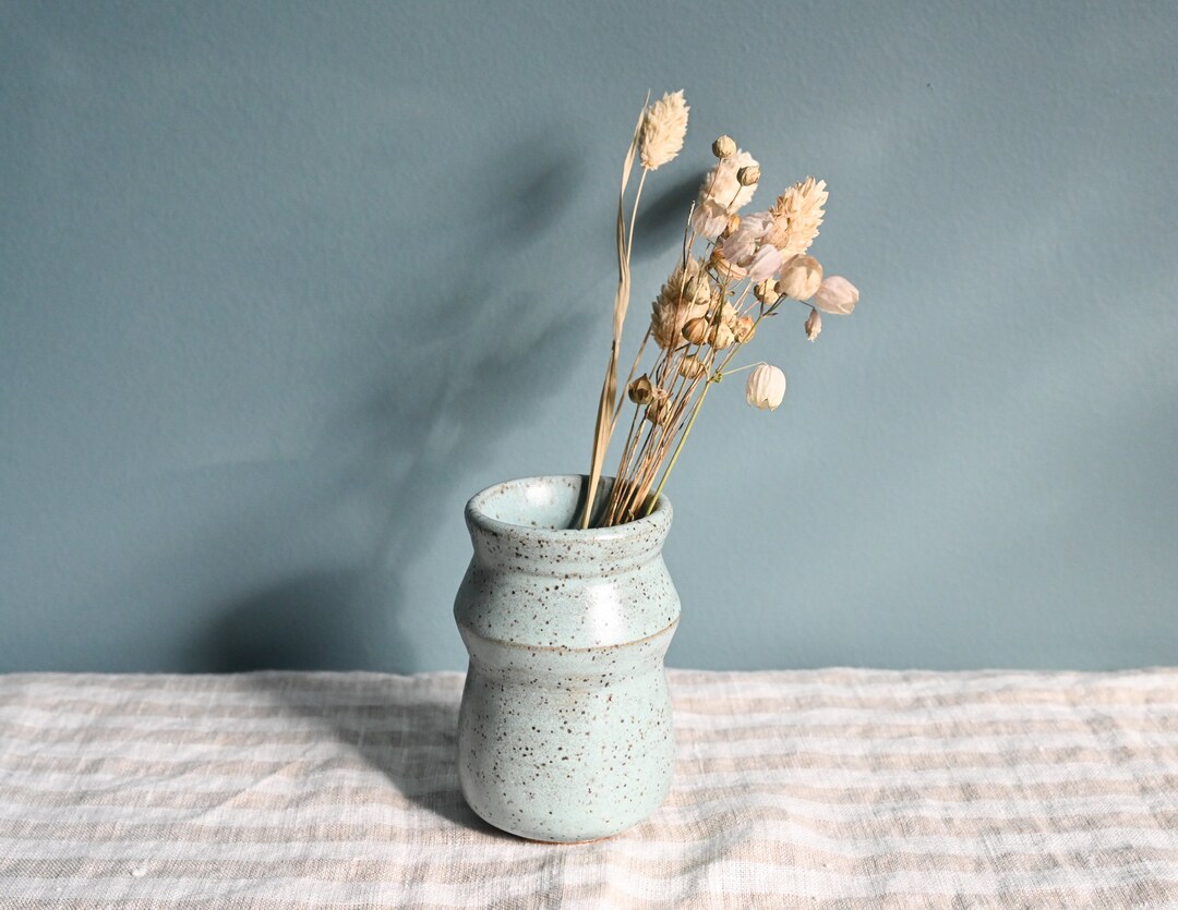 Handmade Light Blue Angled Ceramic Bud Vase, 3.5 Inches High, Wheel ...
