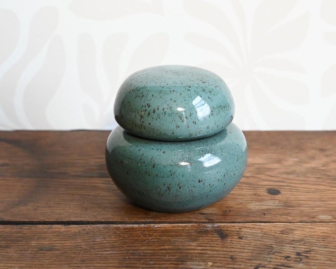 Handmade Blue Ceramic Lidded Jar, Stones, Bubble Shape Jar, 3.75 Inches ...