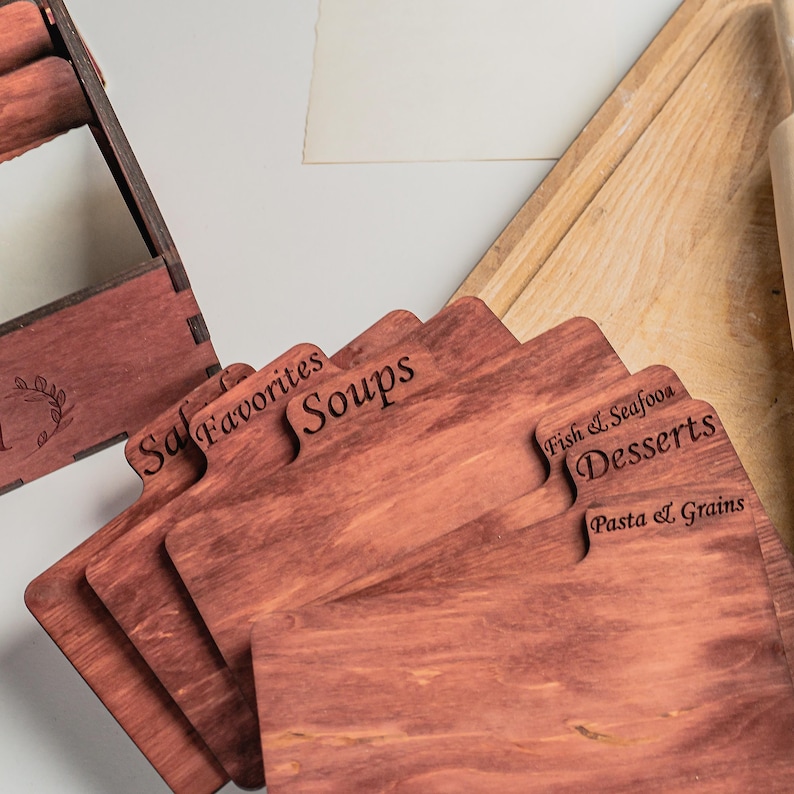 Custom Wood Recipe Box, Personalized Engraved Recipe Box With Dividers ...