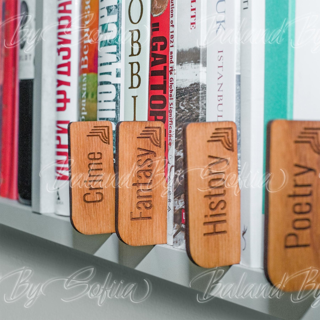 Book Shelf Dividers, Book Genre Dividers, Wooden Dividers, Home Library Dividers, Bookshelf ...