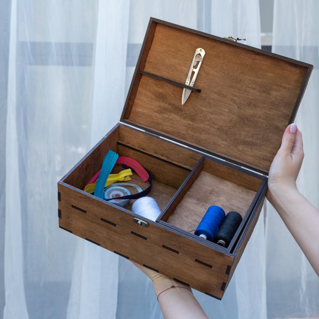 Personalized Wooden Sewing Kit Box, Custom Sewing Kit Organizer, Sewing ...