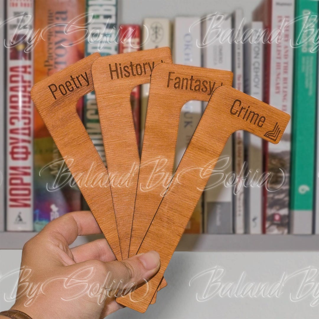 Book Shelf Dividers, Book Genre Separators, Wooden Dividers,library ...
