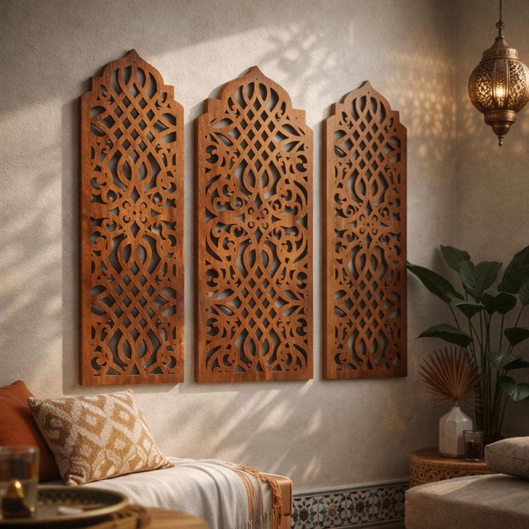 Moroccan Wall Panels Set, Islamic Wall Art Triptych, Moroccan Wood ...