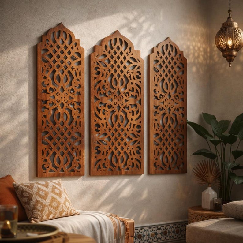 Moroccan Wall Panels Set, Islamic Wall Art Triptych, Moroccan Wood ...