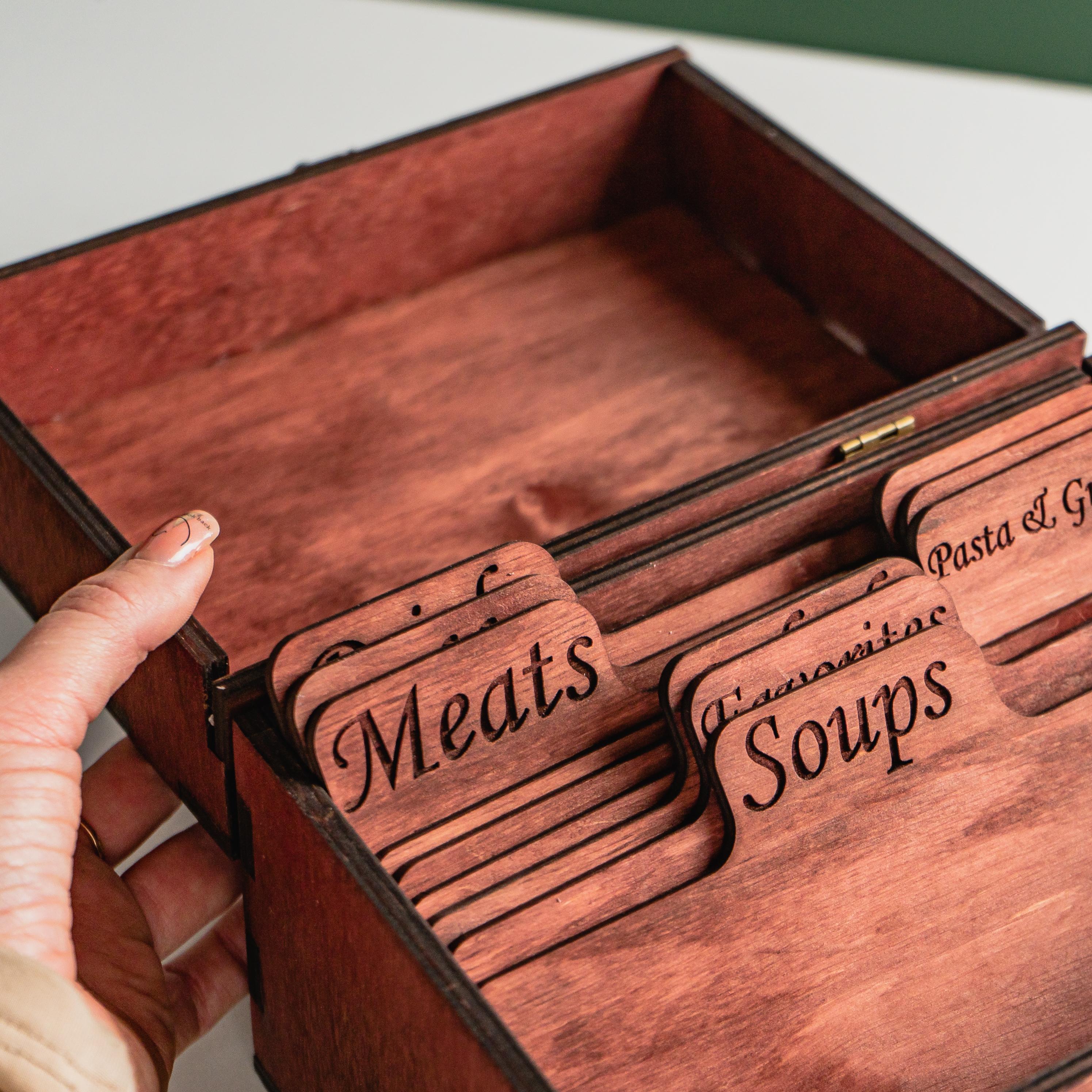 Custom Wood Recipe Box, Personalized Engraved Recipe Box With Dividers ...