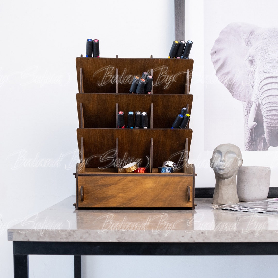 Marker Organizer for Desk, Marker Storage Stand, Marker Holder Wood ...