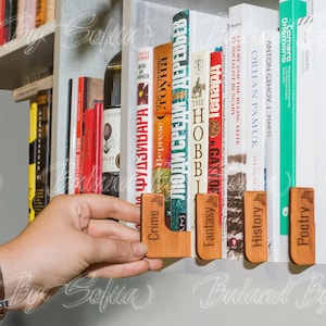 Book Shelf Dividers, Book Genre Dividers, Wooden Dividers, Home Library ...