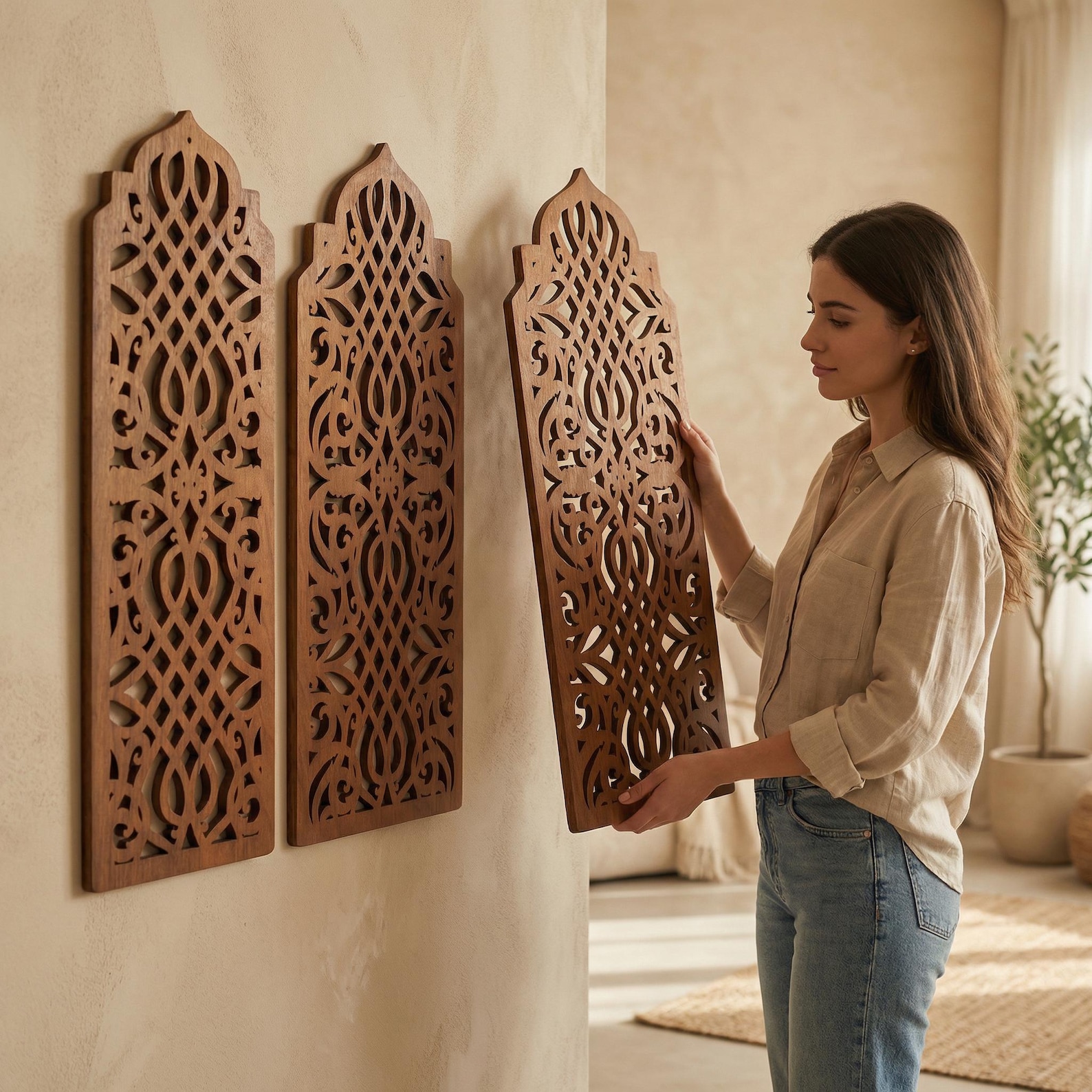 Moroccan Wall Panels Set, Islamic Wall Art Triptych, Moroccan Wood ...
