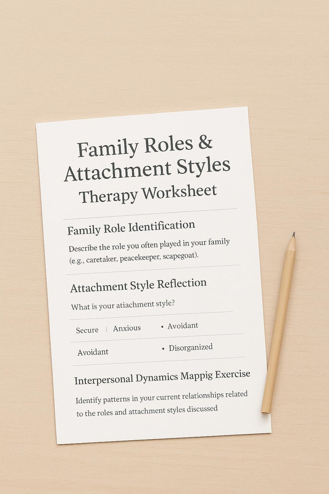 Family Roles and Attachment Styles Therapy Worksheet | Printable PDF ...