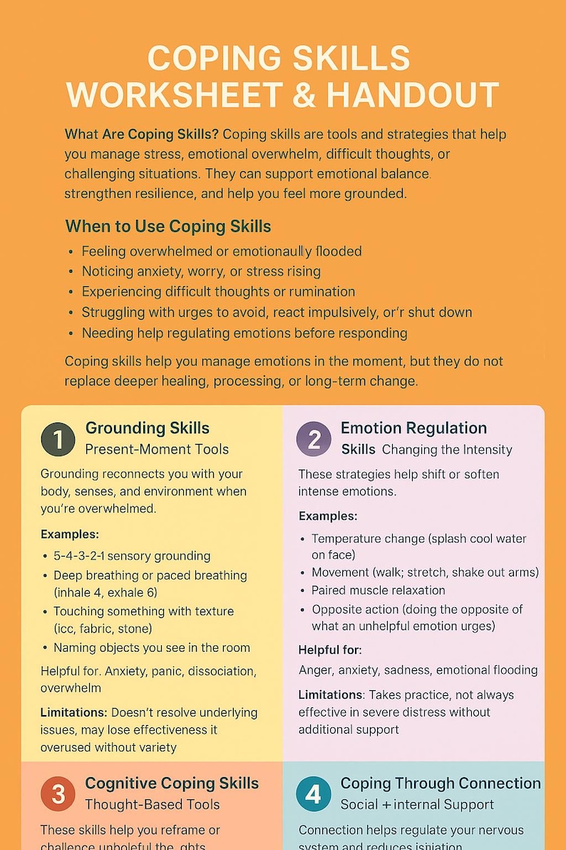 Coping Skills Worksheet | Cbt Dbt Act Techniques| Therapist Tools| Self ...