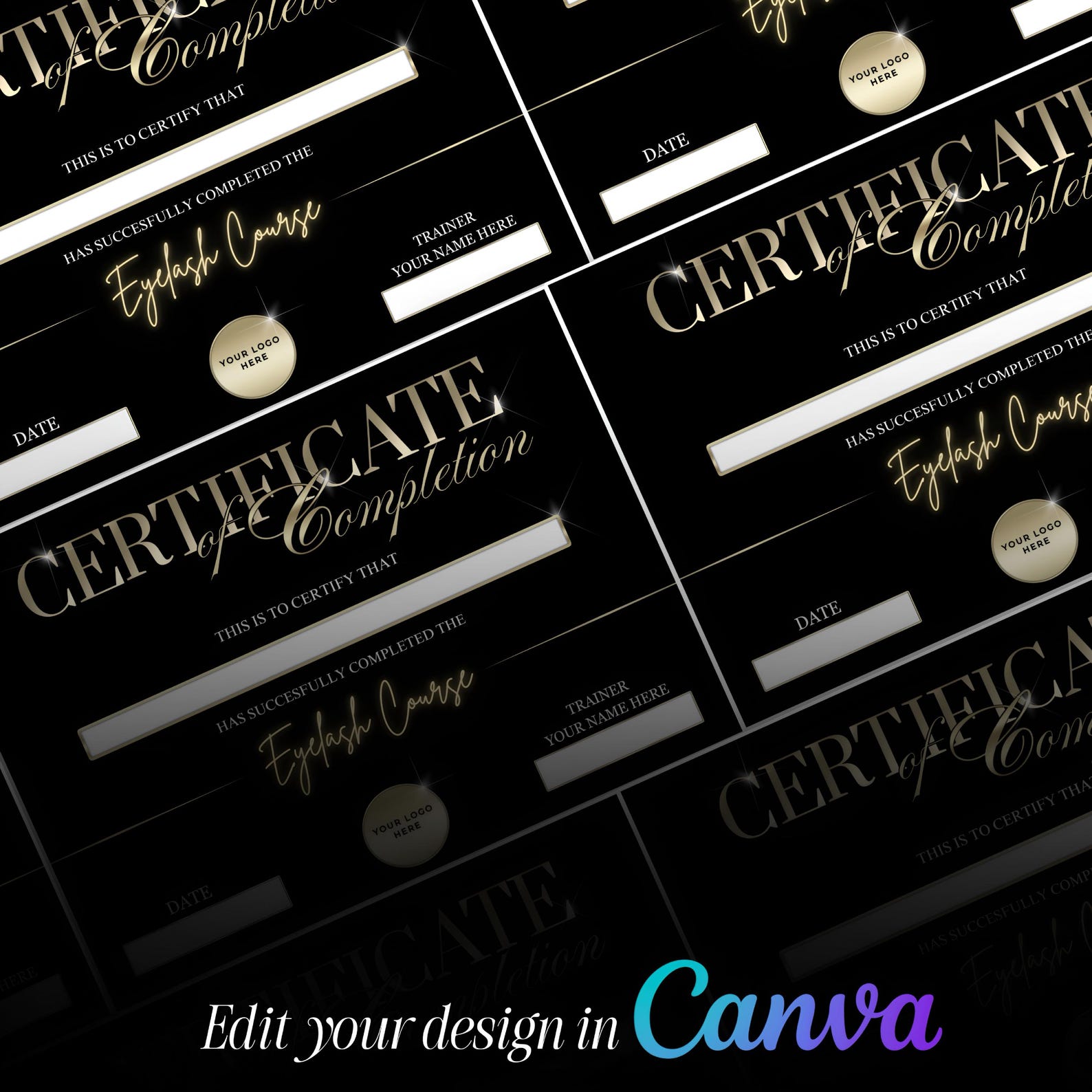 Certificate of Completion | Lash Certificate Template | Black Gold ...
