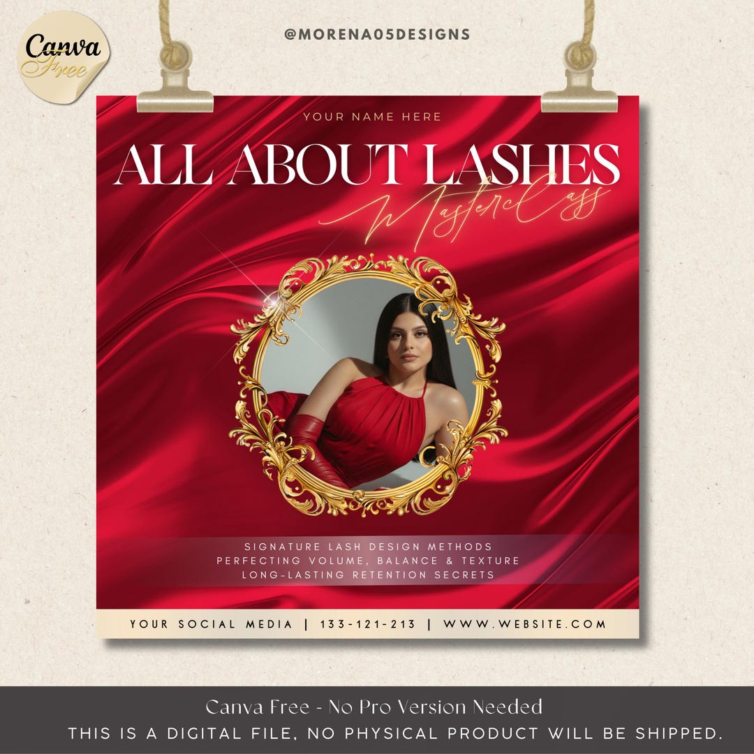 Red Lash Masterclass Canva Flyer | Lash Course Editable Flyer | Lash ...