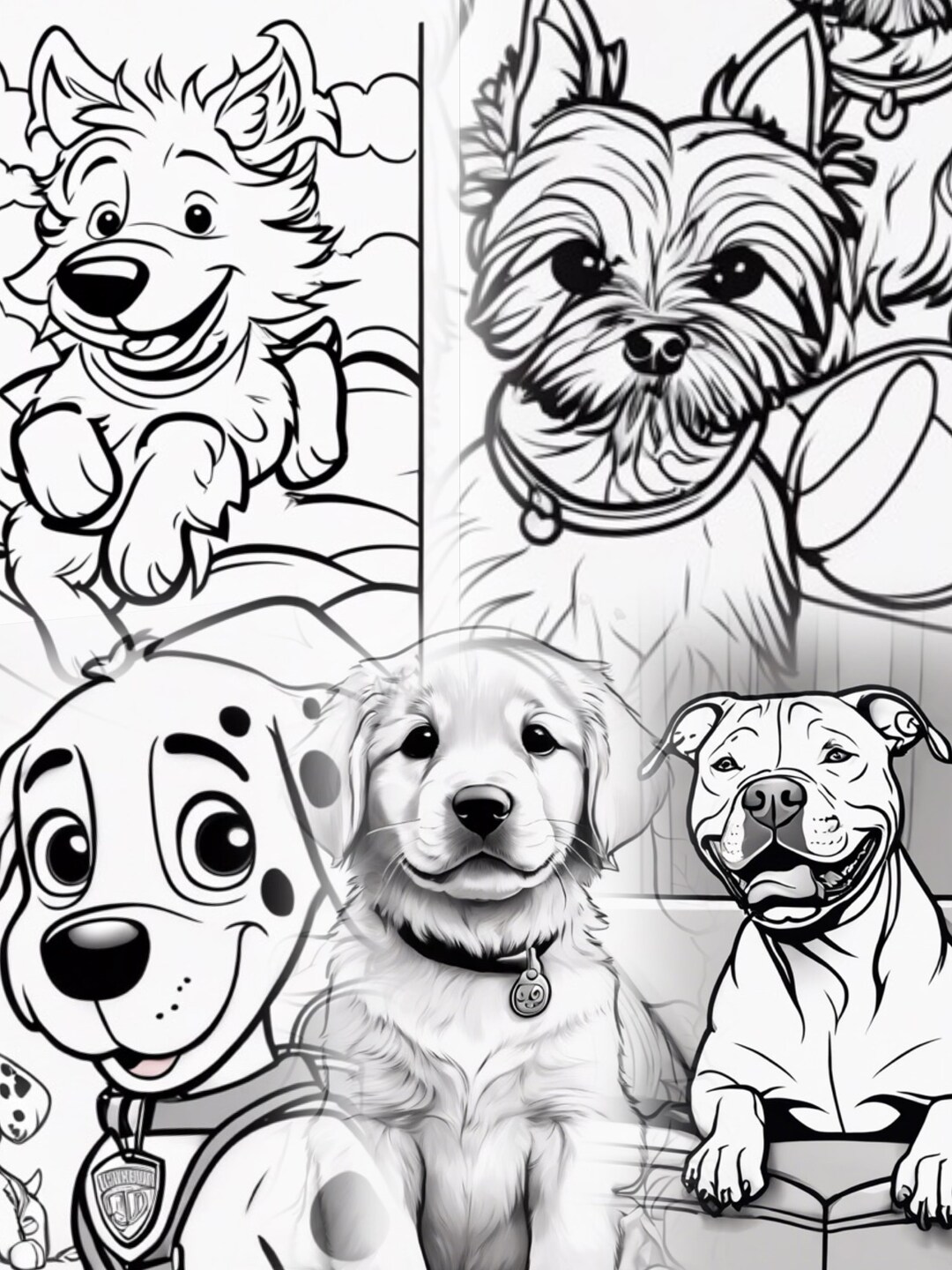 Coloring Pages Cute Precious Puppies Dog Lover Relax Kawaii Drawing - Etsy
