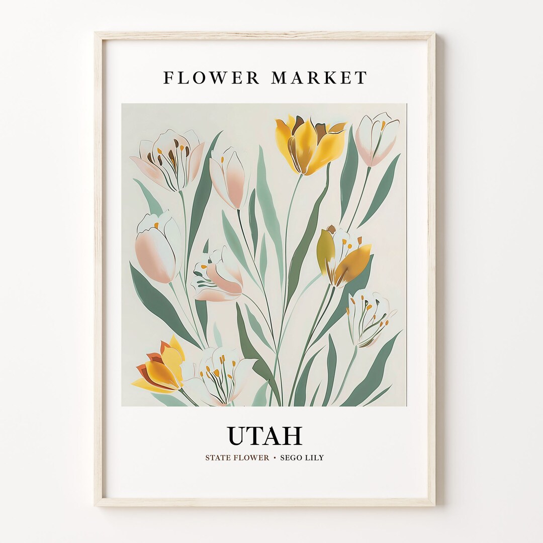 Utah State Flower Art Print, Sego Lily 1960s Wall Art, Neutral ...