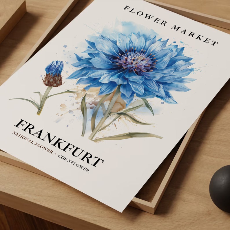 Frankfurt Flower Market Print: Cornflower Botanical Wall Art - Etsy México