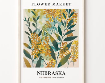 Nebraska State Flower, Nebraska Flower Market Art Print, Goldenrod 1960 ...