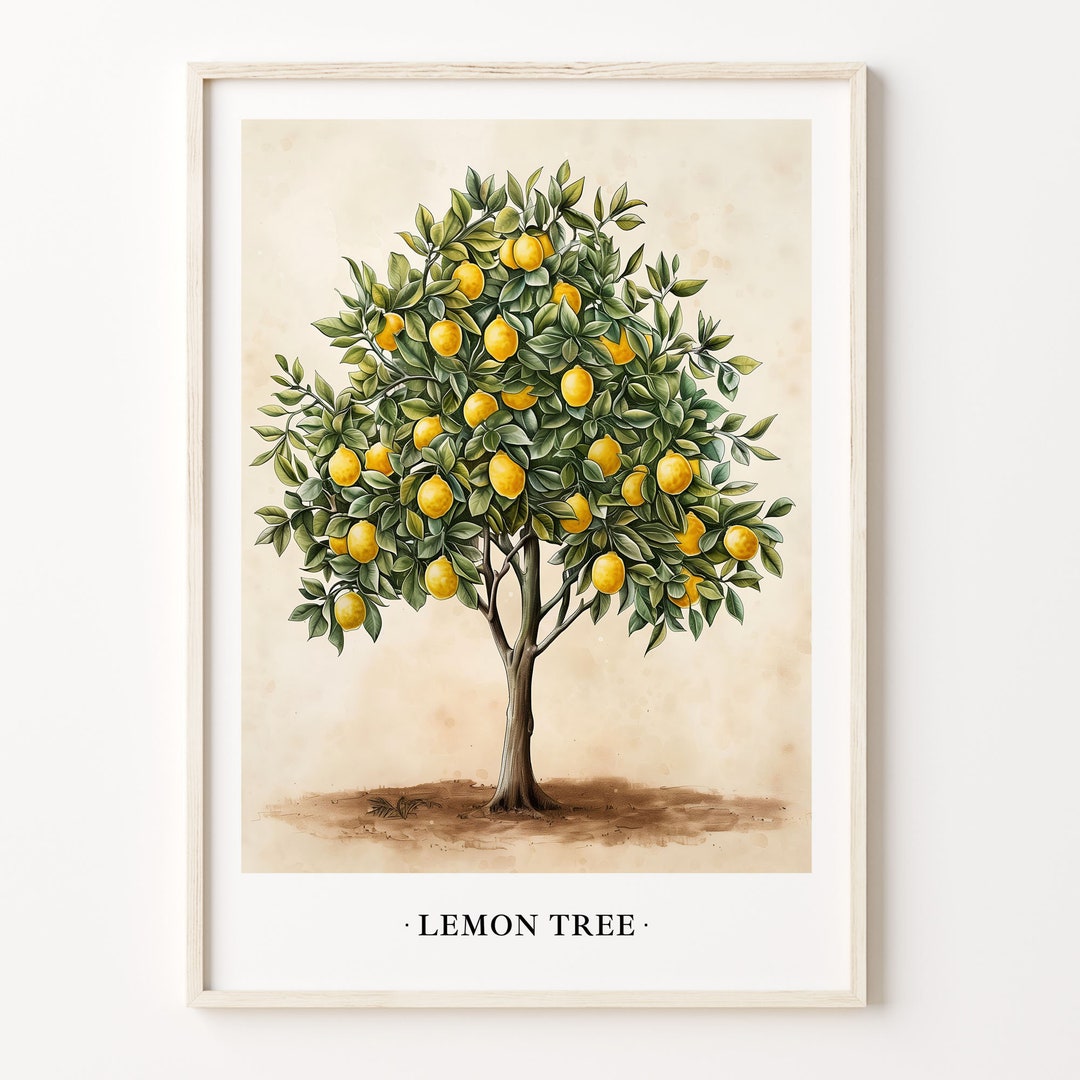 Lemon Tree Art Print, Lemon Tree Wall Art Poster, Botanical Lemon Tree ...