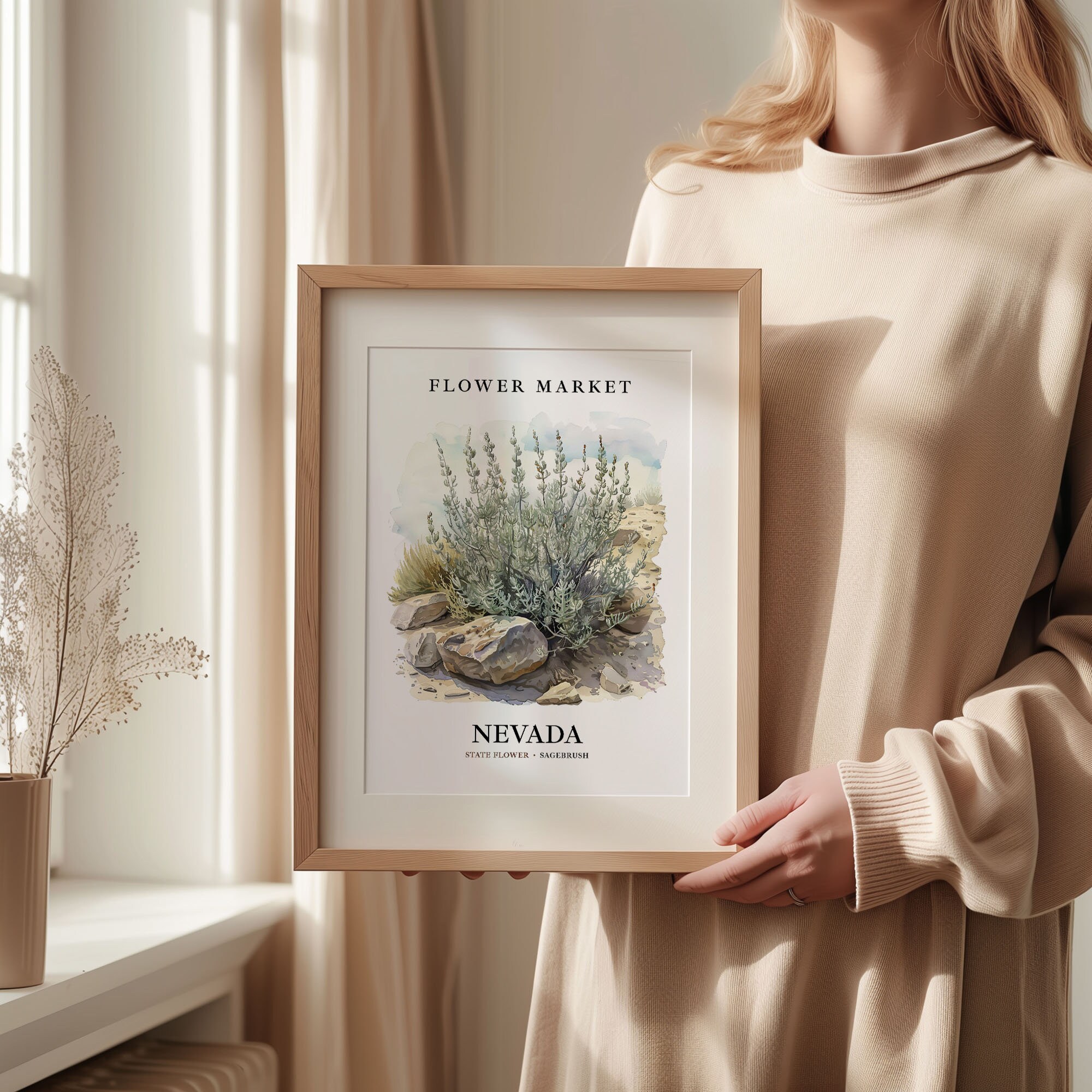 Nevada State Flower Art Print, Sagebrush Botanical Wall Art, 1960's ...