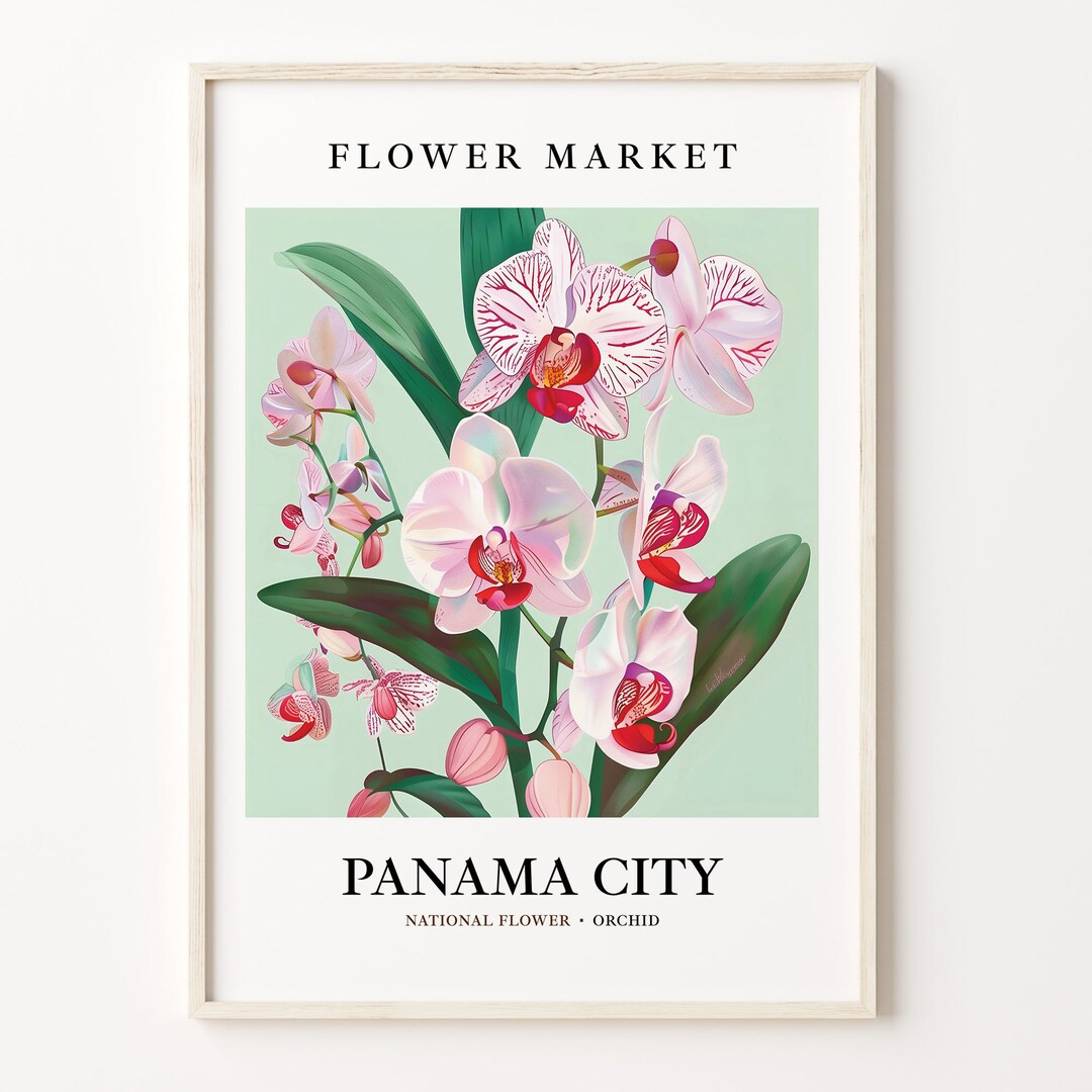 Panama Flower Market Art Print, Orchid Wall Art, Botanical Pastel ...