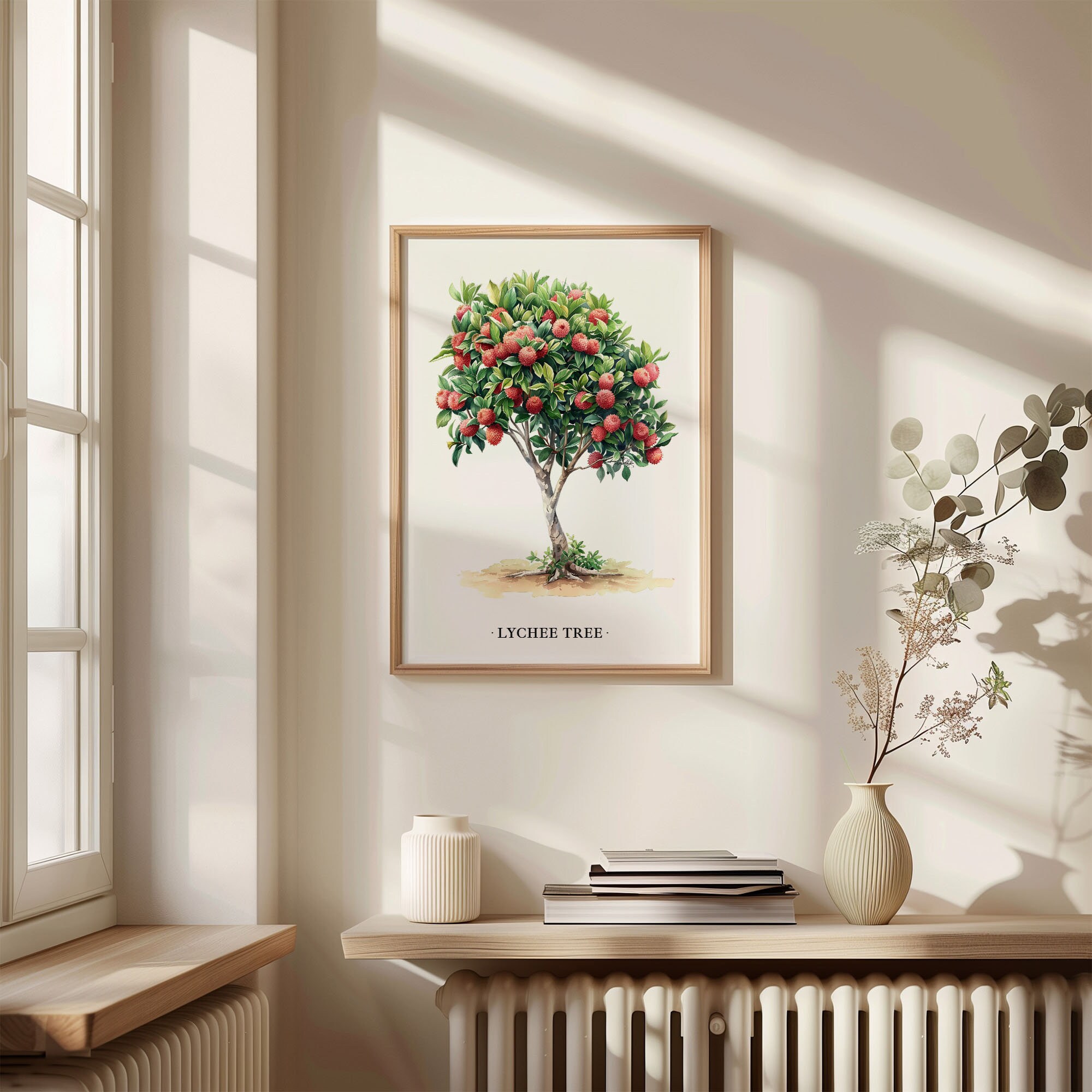 Lychee Tree Art Print, Lychee Tree Wall Art Poster, Botanical Fruit ...