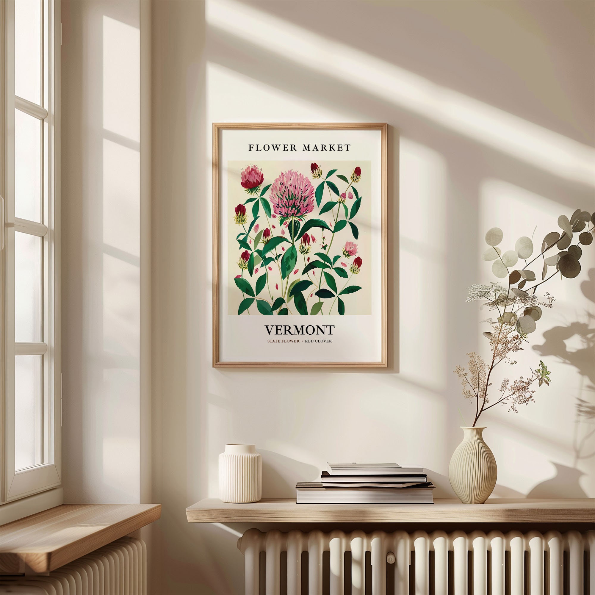 Vermont State Flower Art Print, Red Clover 1960s Wall Art, Neutral ...