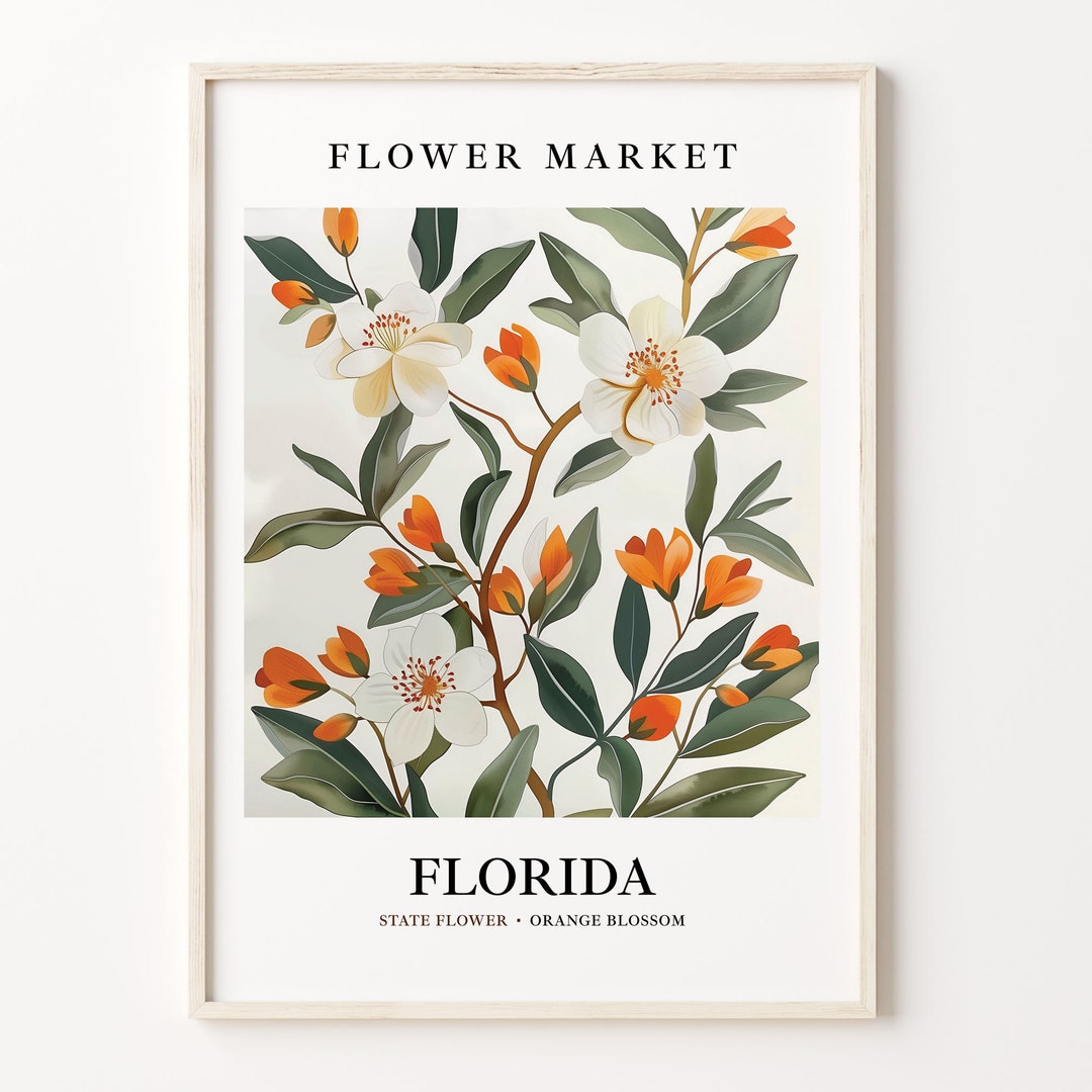Orange Blossom Art Print: 1960s Florida State Flower, Botanical Pastel ...