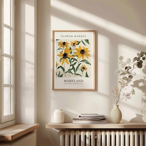 Maryland State Flower Art Print, Black Eyed Susan, 1960's Wall Art ...