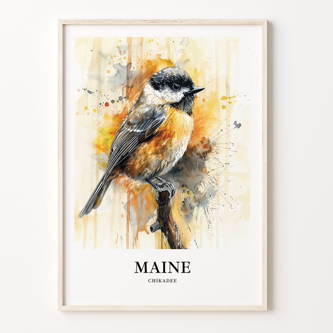 Maine State Bird and Flower Art Print, Maine Wall Art, Home Decor ...
