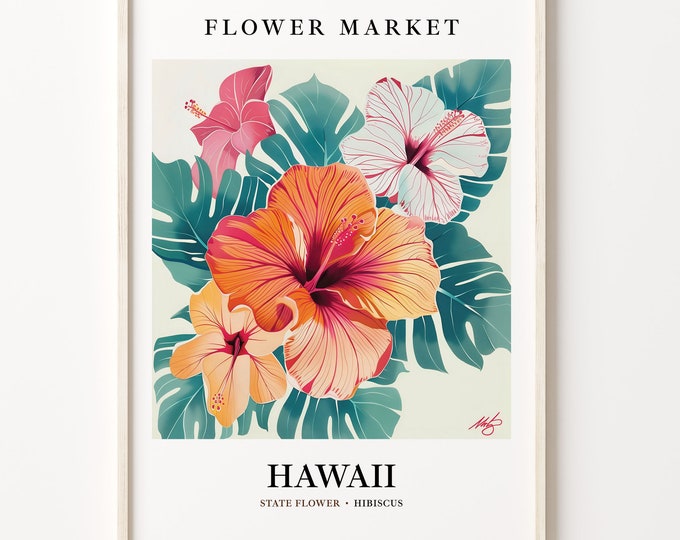 Hawaii State Flower, Hawaii Flower Market Art Print, Hawaiian Hibiscus ...