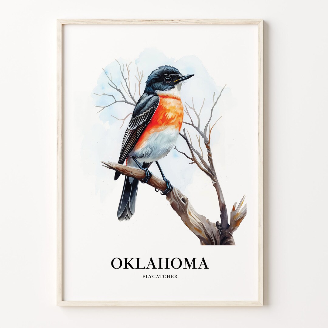 Oklahoma State Bird Art Print, Oklahoma State Flower Art, Oklahoma Wall ...